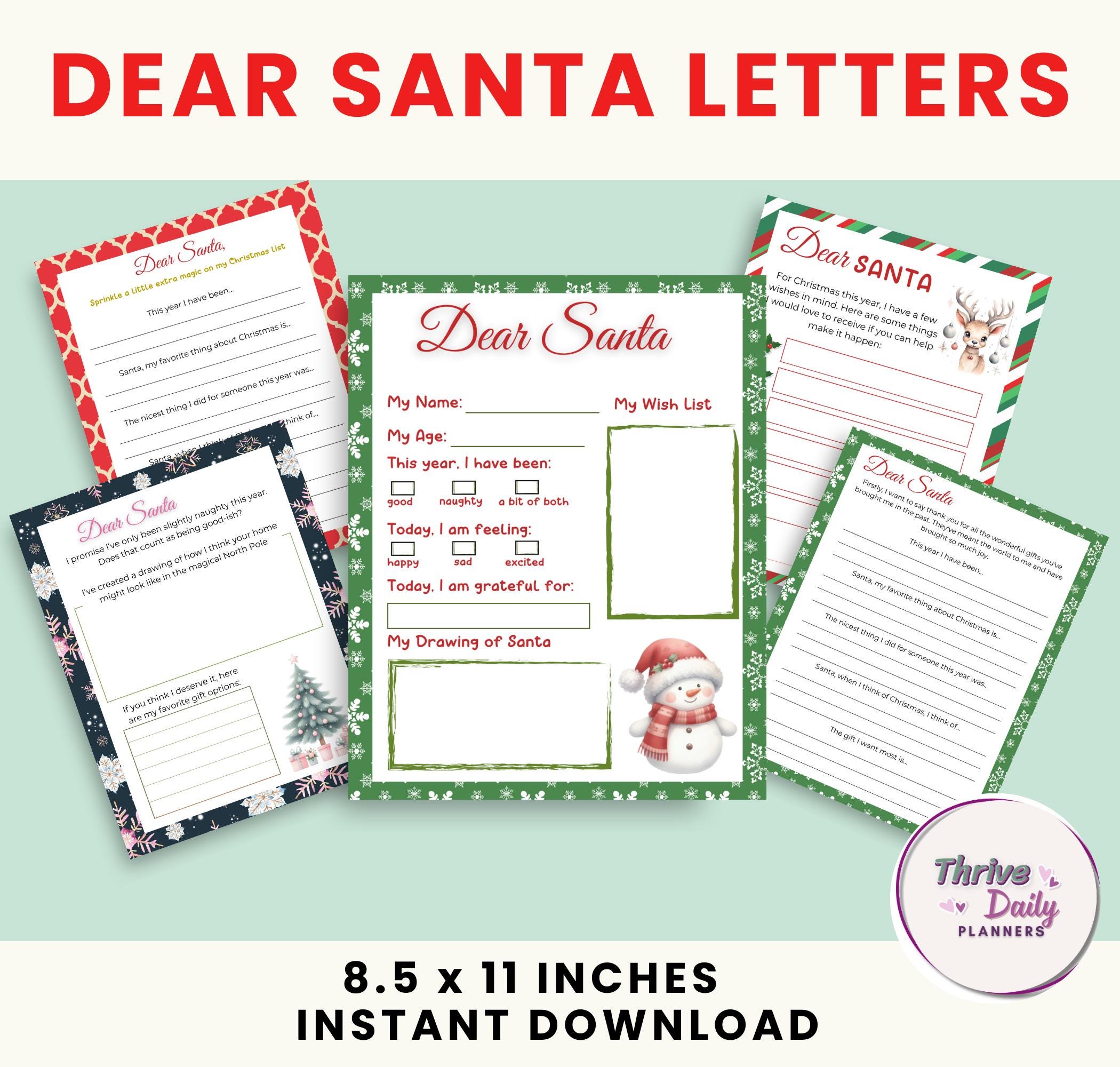 Dear Santa Letter Bundle, 10 Printable Christmas Wish List Templates ...