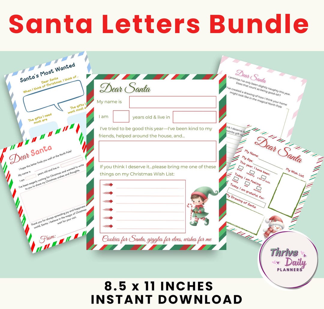 Dear Santa Letter Bundle, 10 Printable Christmas Wish List Templates ...