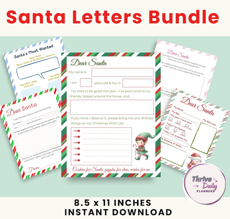 Dear Santa Letter Bundle, 10 Printable Christmas Wish List Templates ...