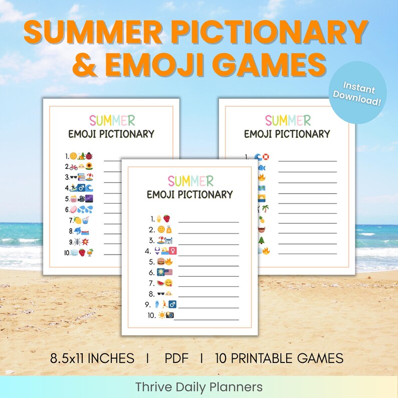Printable Summer Pictionary & Emoji Game Bundle, Summer Games for ...