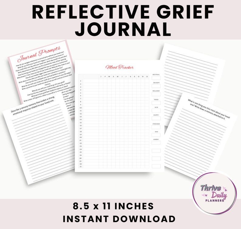 Printable Reflective Journal for Coping With Grief Affirmations, Mood ...