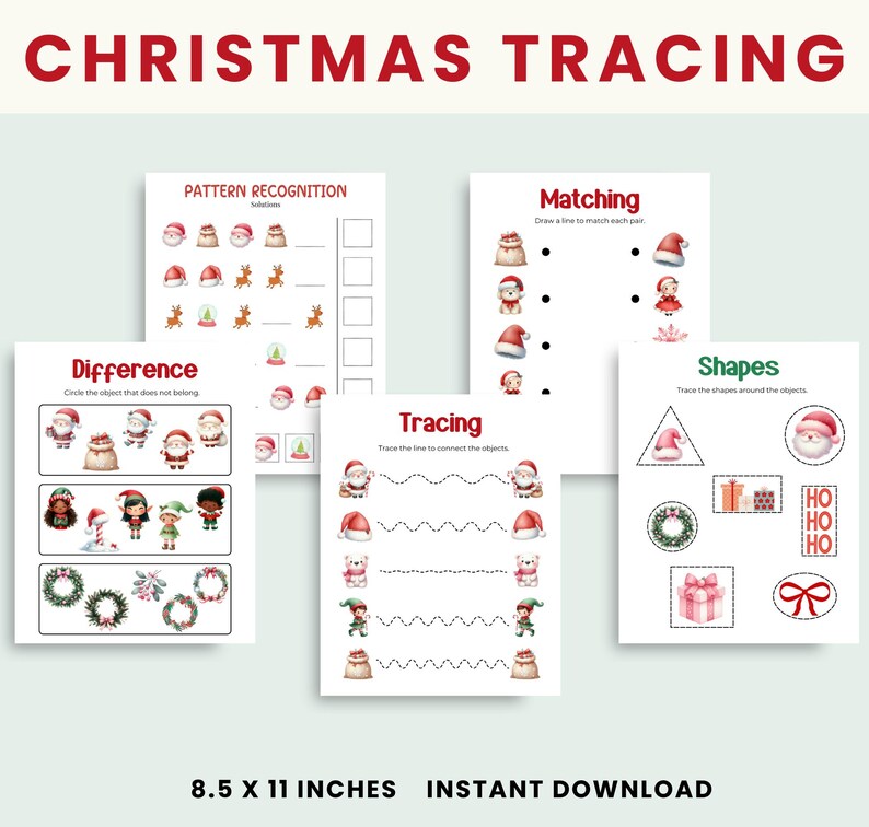 Christmas Preschool Activity Bundle, Printable Learning Games, Matching ...