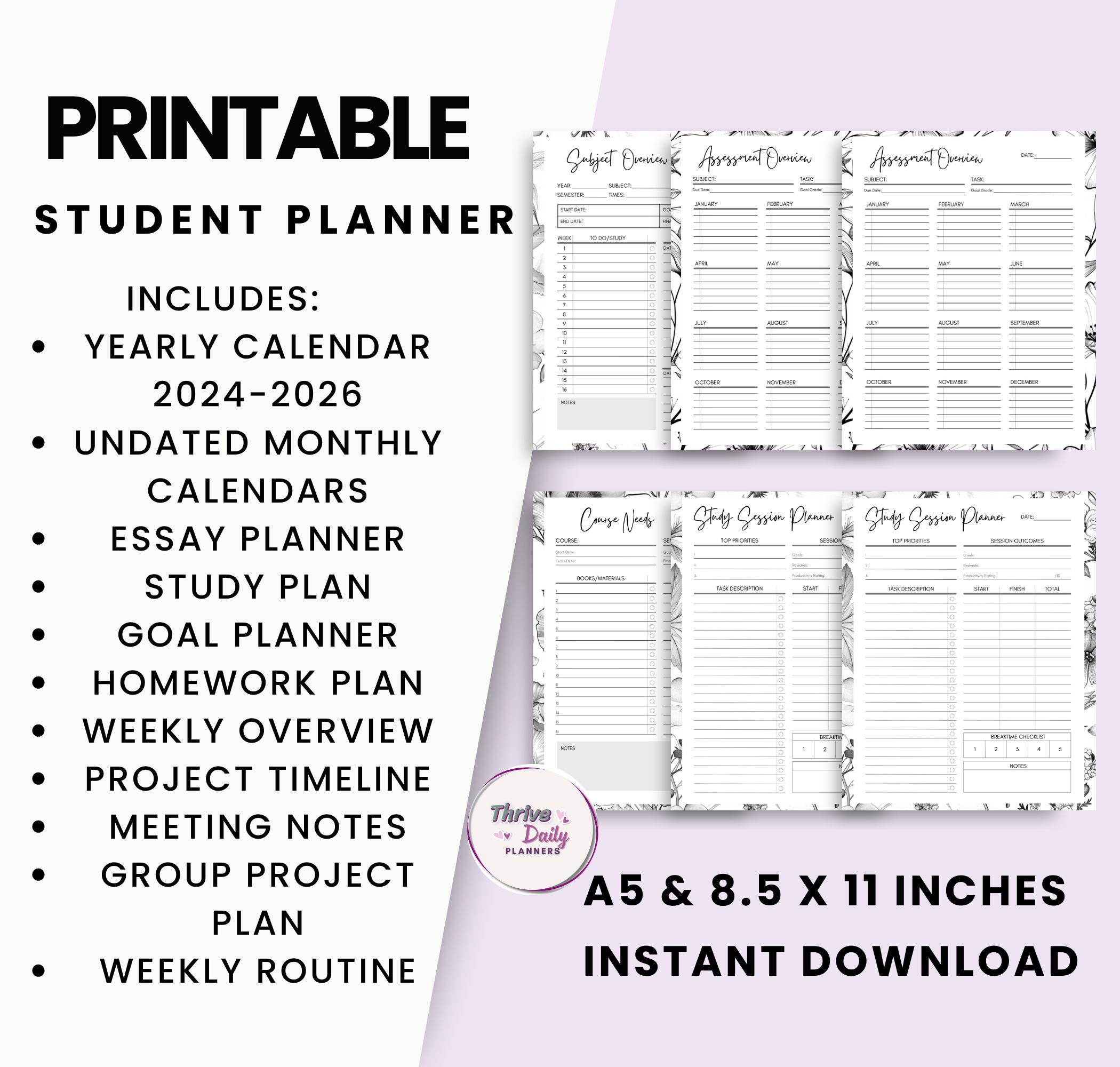 Printable Academic Planner 2025-2026, Student Study Organizer With ...