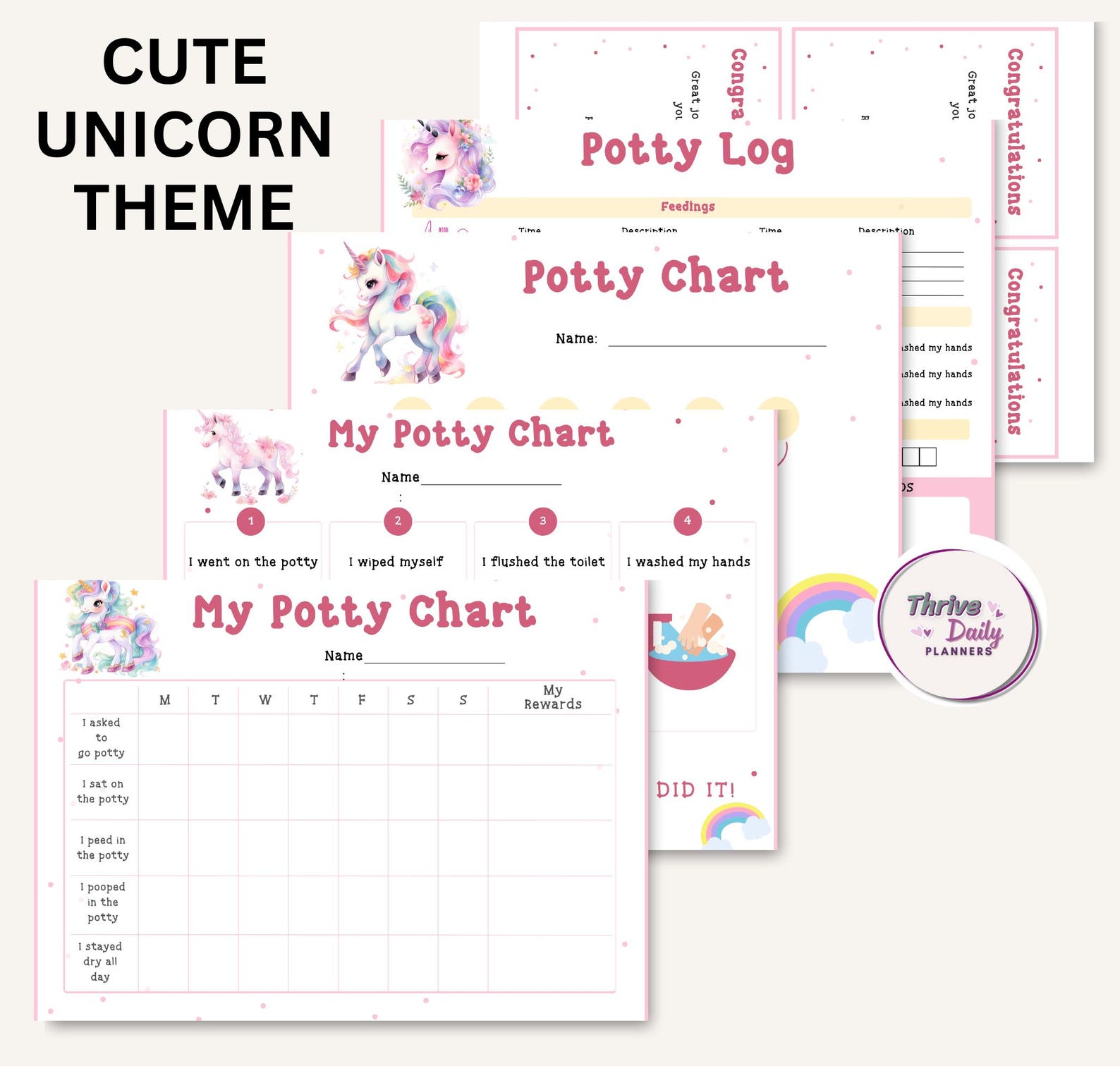 Potty Training Chart for Girls Printable, Sticker Reward Charts ...
