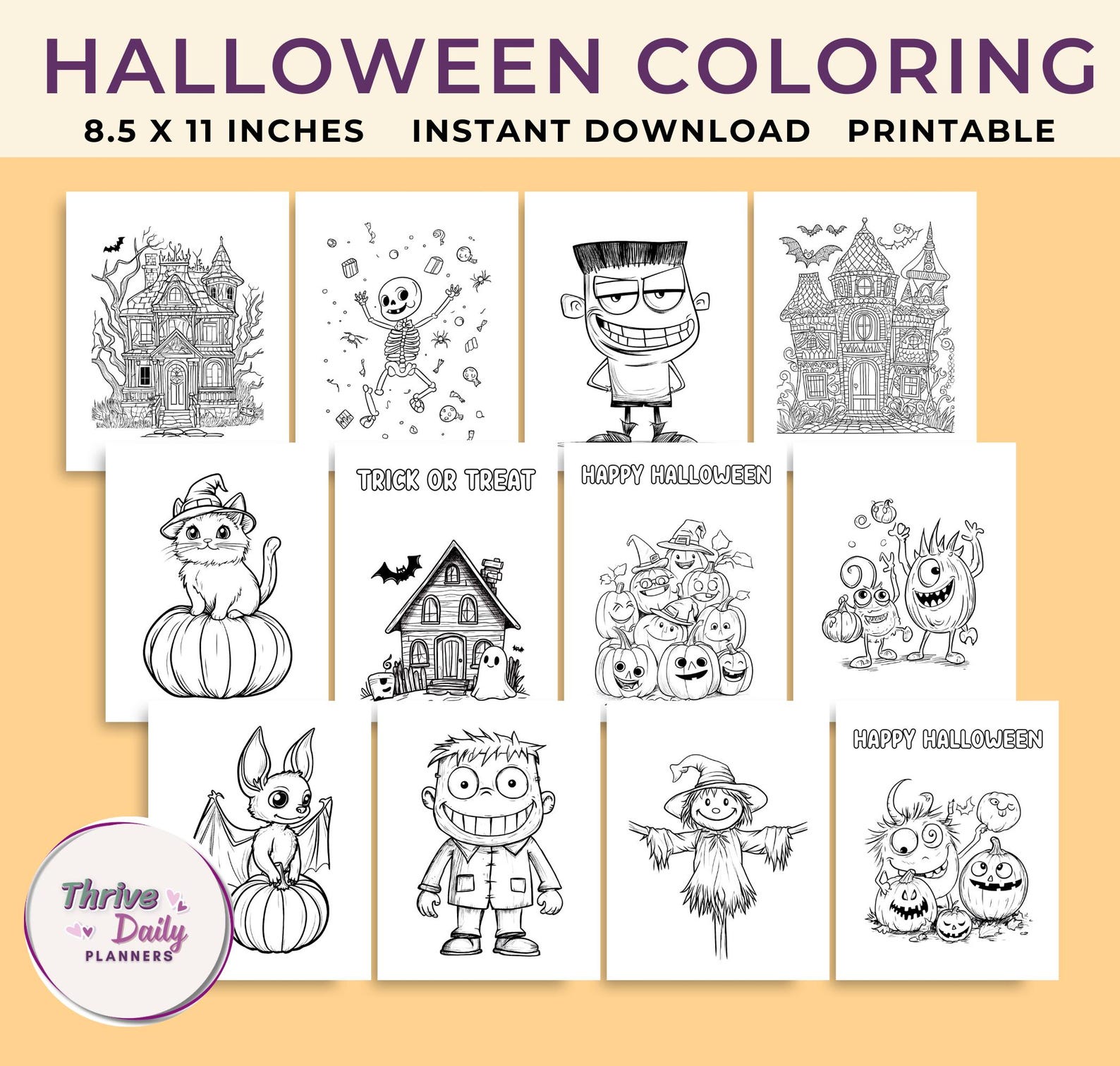 Printable Halloween Coloring Book, Pumpkin Coloring Pages, Fall ...