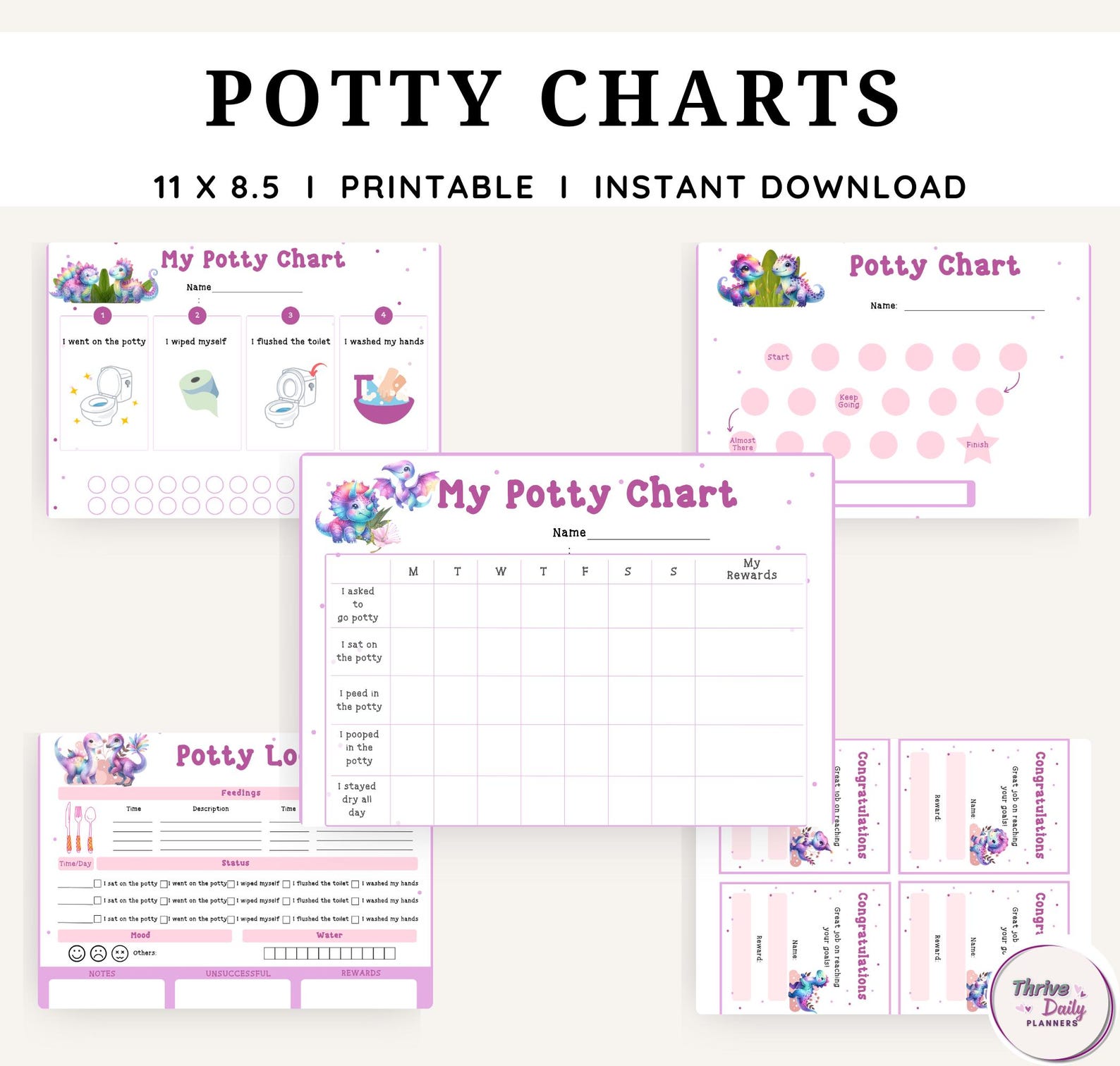 Potty Training Chart for Girls Printable, Sticker Reward Charts ...