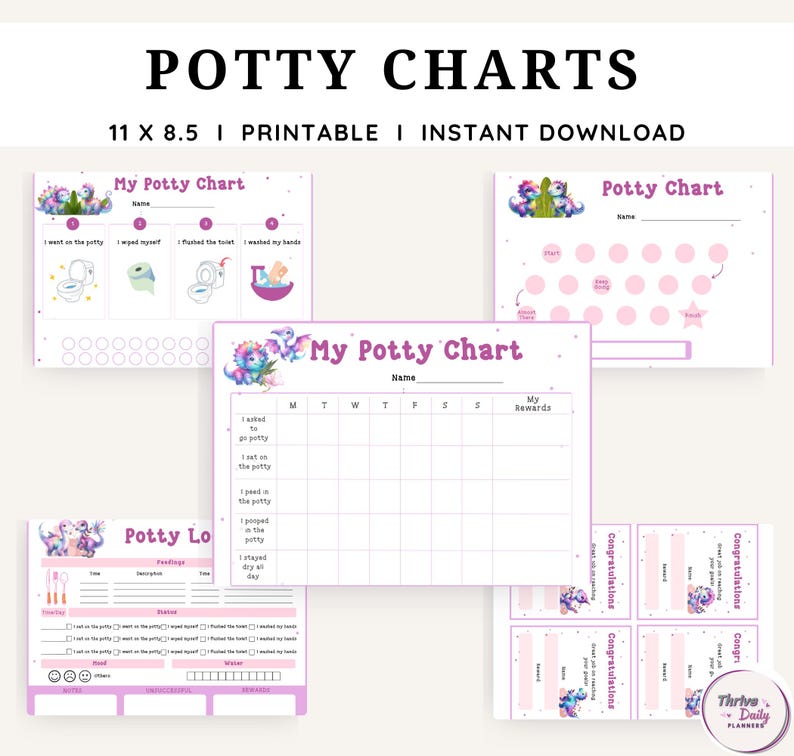 Potty Training Chart for Girls Printable, Sticker Reward Charts ...