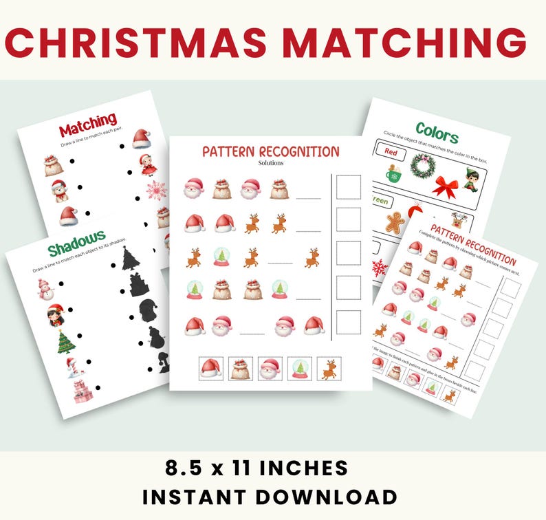 Christmas Preschool Activity Bundle, Printable Learning Games, Matching ...