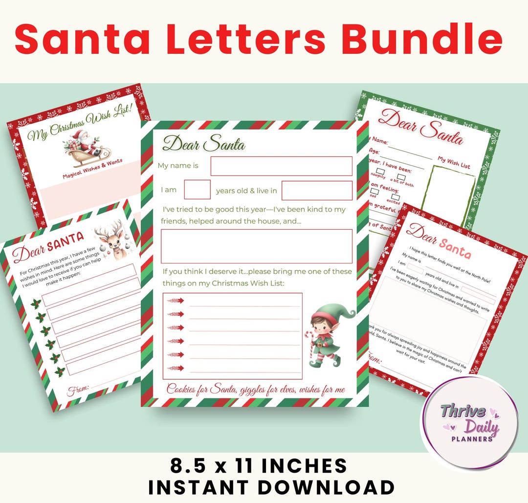 Dear Santa Letter Bundle, 10 Printable Christmas Wish List Templates ...
