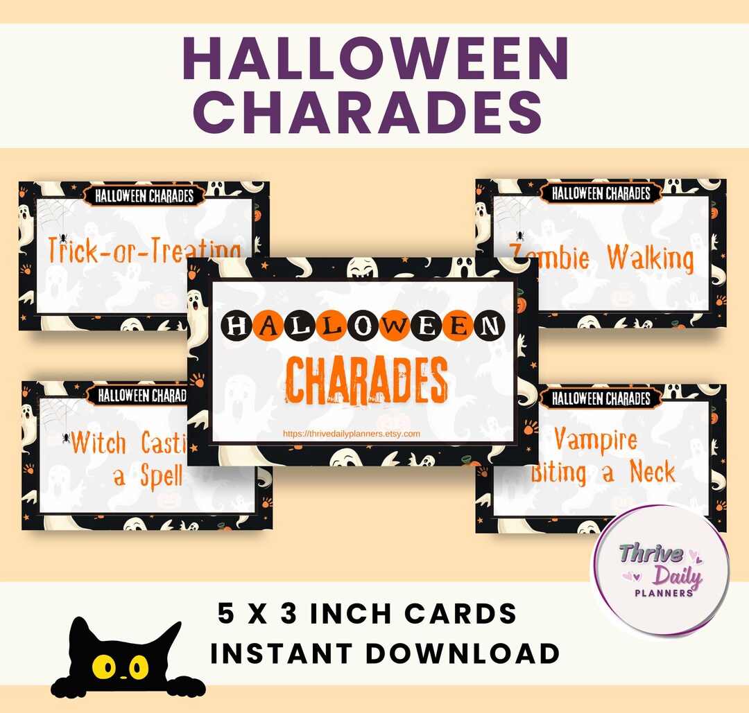 Halloween Charades Game Printable, Holiday Charades, Group Party Game ...