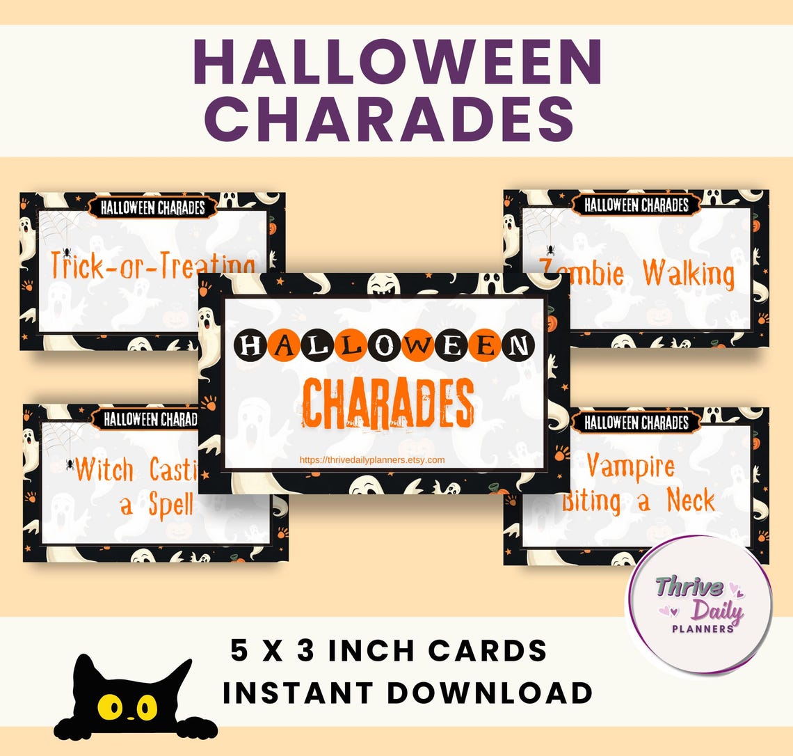 Halloween Charades Game Printable, Holiday Charades, Group Party Game ...