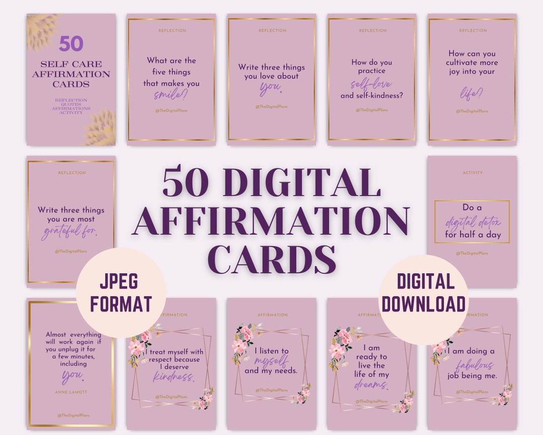 50 Beautiful Digital Affirmation Cards I Quotes I Self-care Activities ...