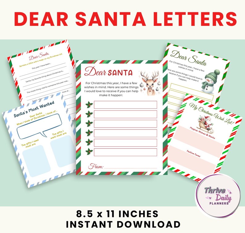 Dear Santa Letter Bundle, 10 Printable Christmas Wish List Templates ...