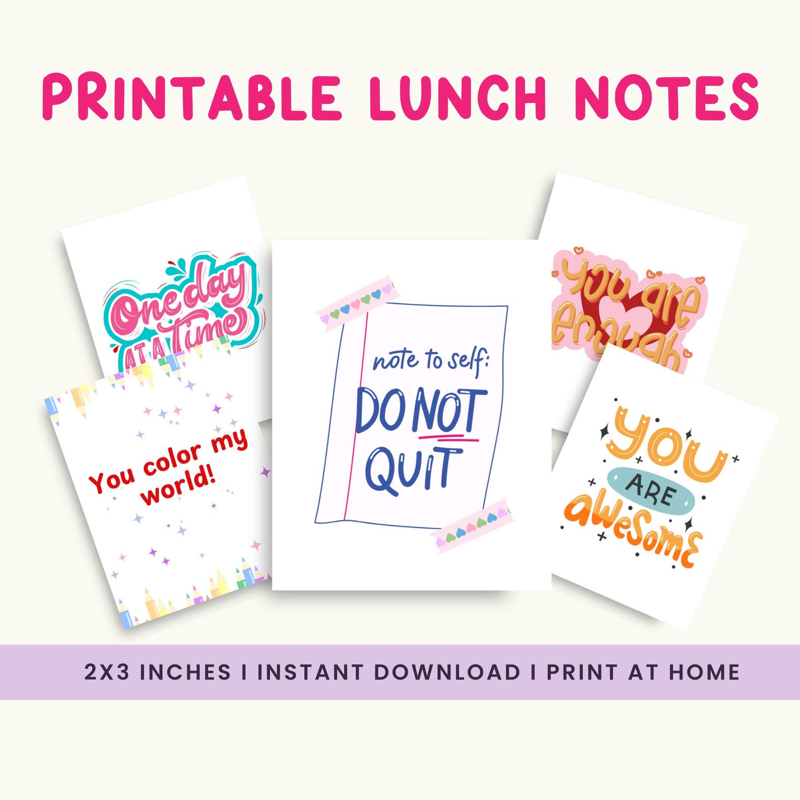 Lunch Box Notes for Kids - Positive Affirmations & Encouragement, Cute ...