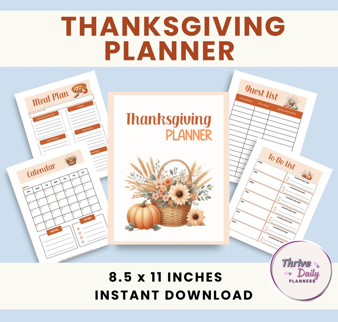 Printable Thanksgiving Planner, Meal Prep, Checklist, Budget ...
