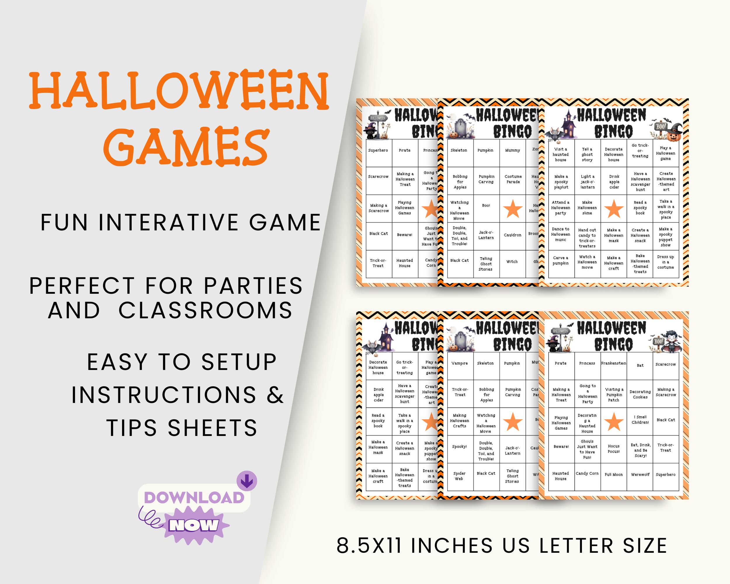 Halloween Bingo Cards, Printable Fun Halloween Game, Classroom Games ...