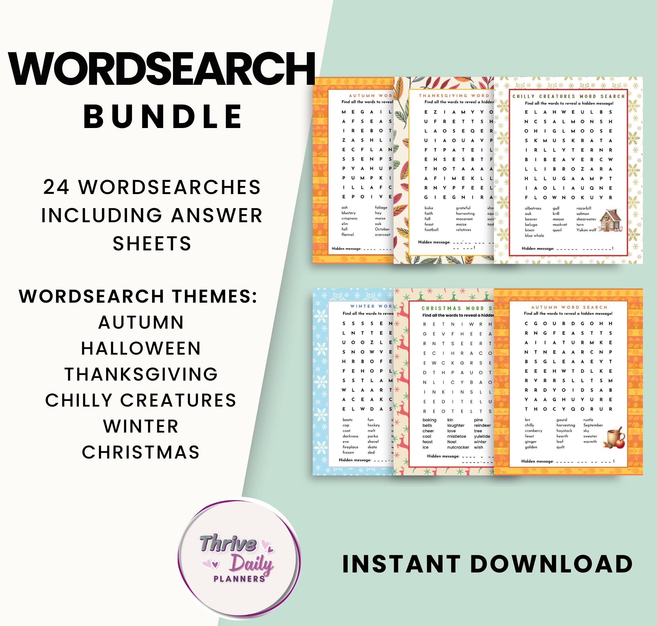 Printable Wordsearch Bundle, Halloween Wordsearch, Printable Game ...