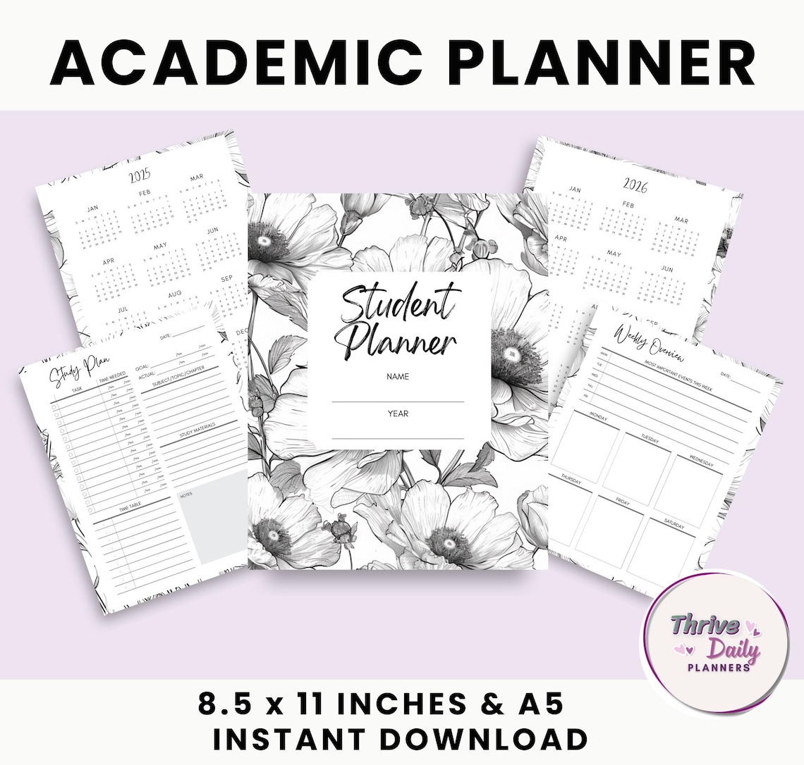 Printable Academic Planner 2025-2026, Student Study Organizer With ...