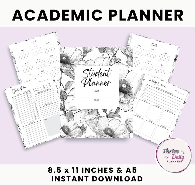 Printable Academic Planner 2025-2026, Student Study Organizer With ...