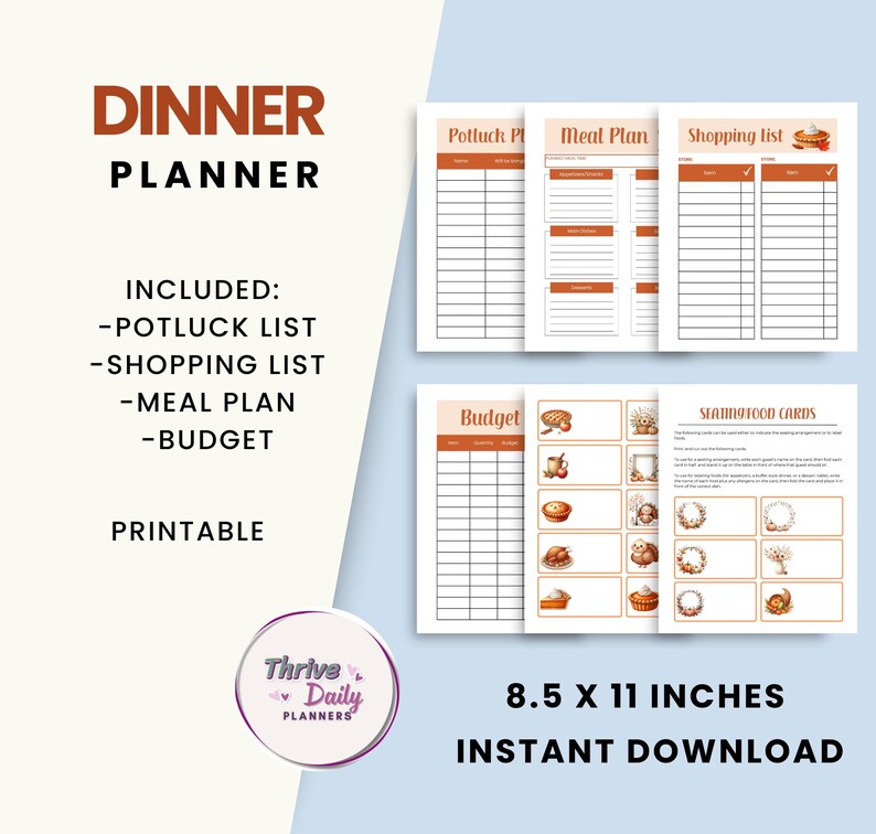 Printable Thanksgiving Planner, Meal Prep, Checklist, Budget ...