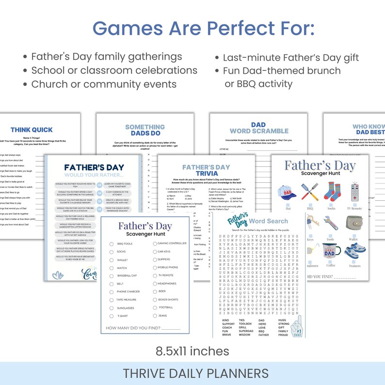 Father’s Day Games Bundle – Fun Printable Trivia Worksheets, Word Games ...