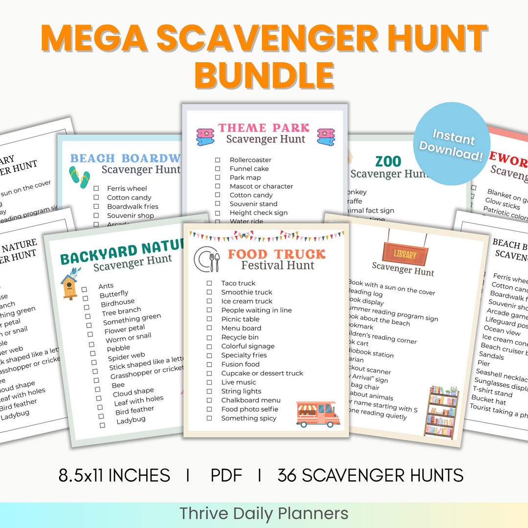 Summer Scavenger Hunt Pack for Kids & Families, Kids Printable Activity ...