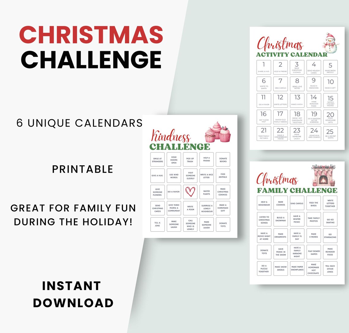 Printable Christmas Advent and Kindness Calendars, Family Holiday ...