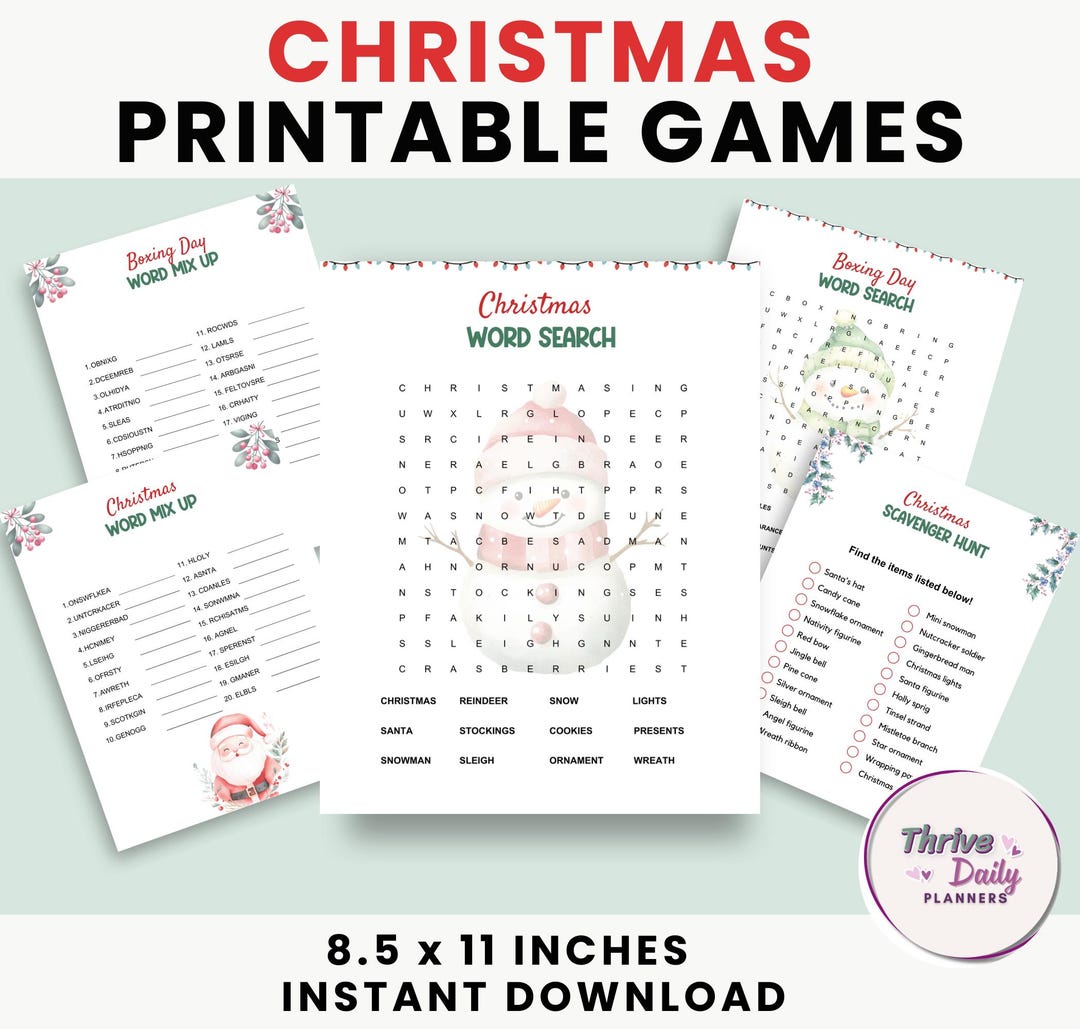 Printable Christmas Games Bundle, Word Search, Scavenger Hunt, and Word ...
