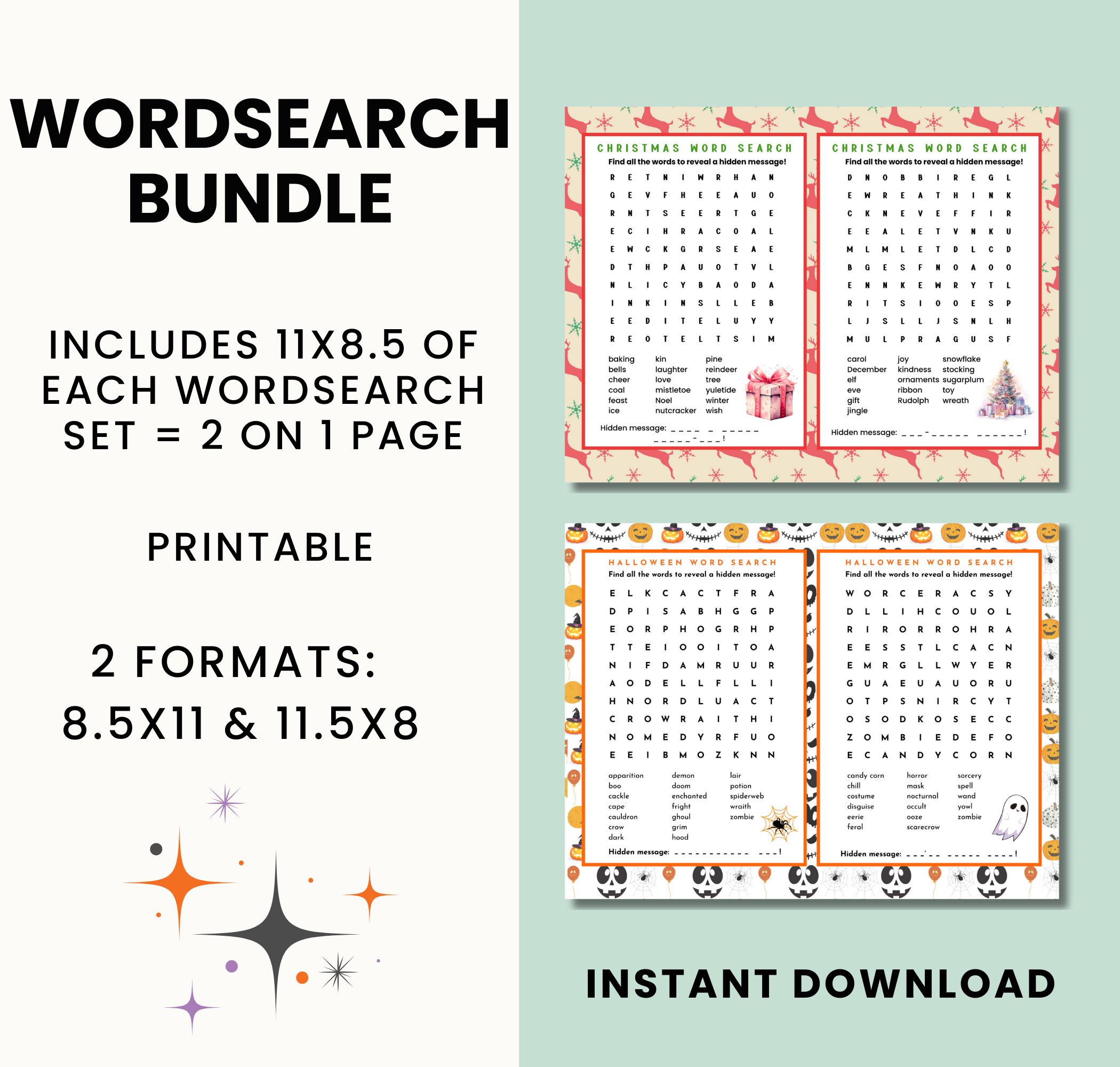 Printable Wordsearch Bundle, Halloween Wordsearch, Printable Game ...