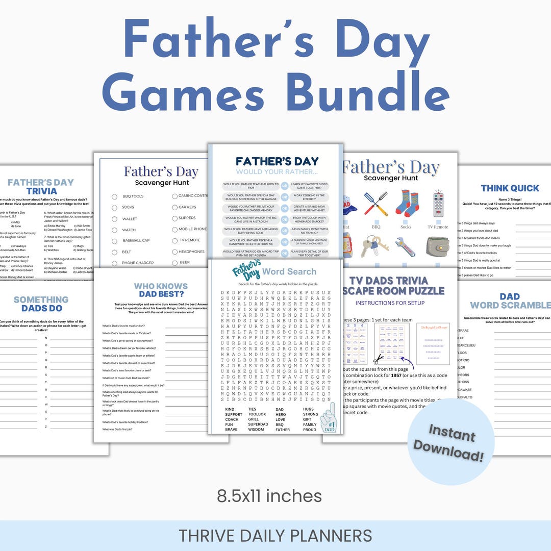 Father’s Day Games Bundle – Fun Printable Trivia Worksheets, Word Games ...