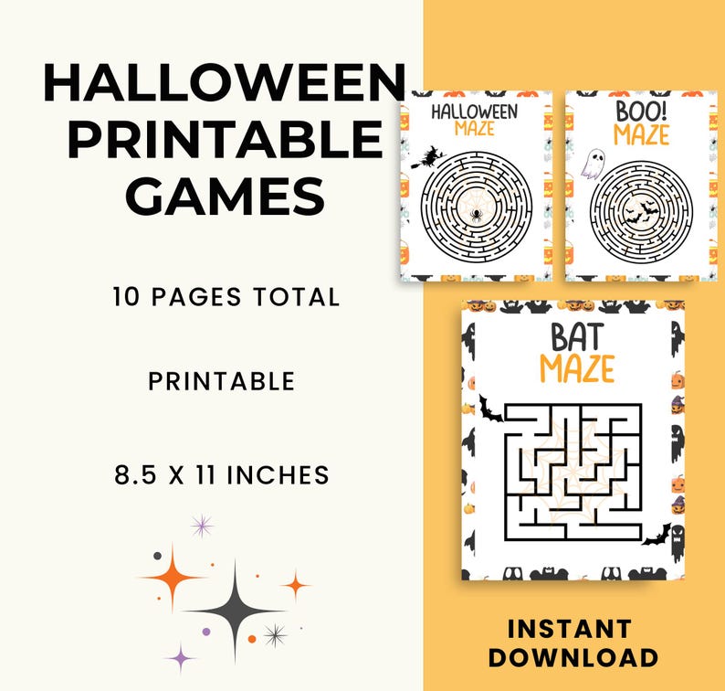 Printable Halloween Games & Activities, Bat Maze, Fall Party Games ...