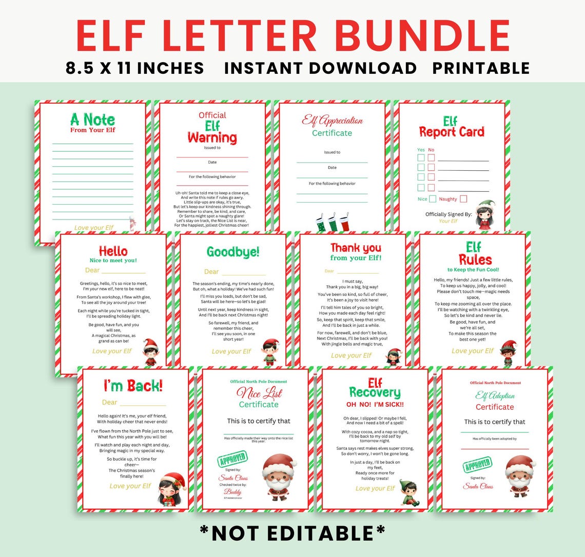 Elf on the Shelf Kit, Diverse Santa & Elf Letters Bundle, Elf ...