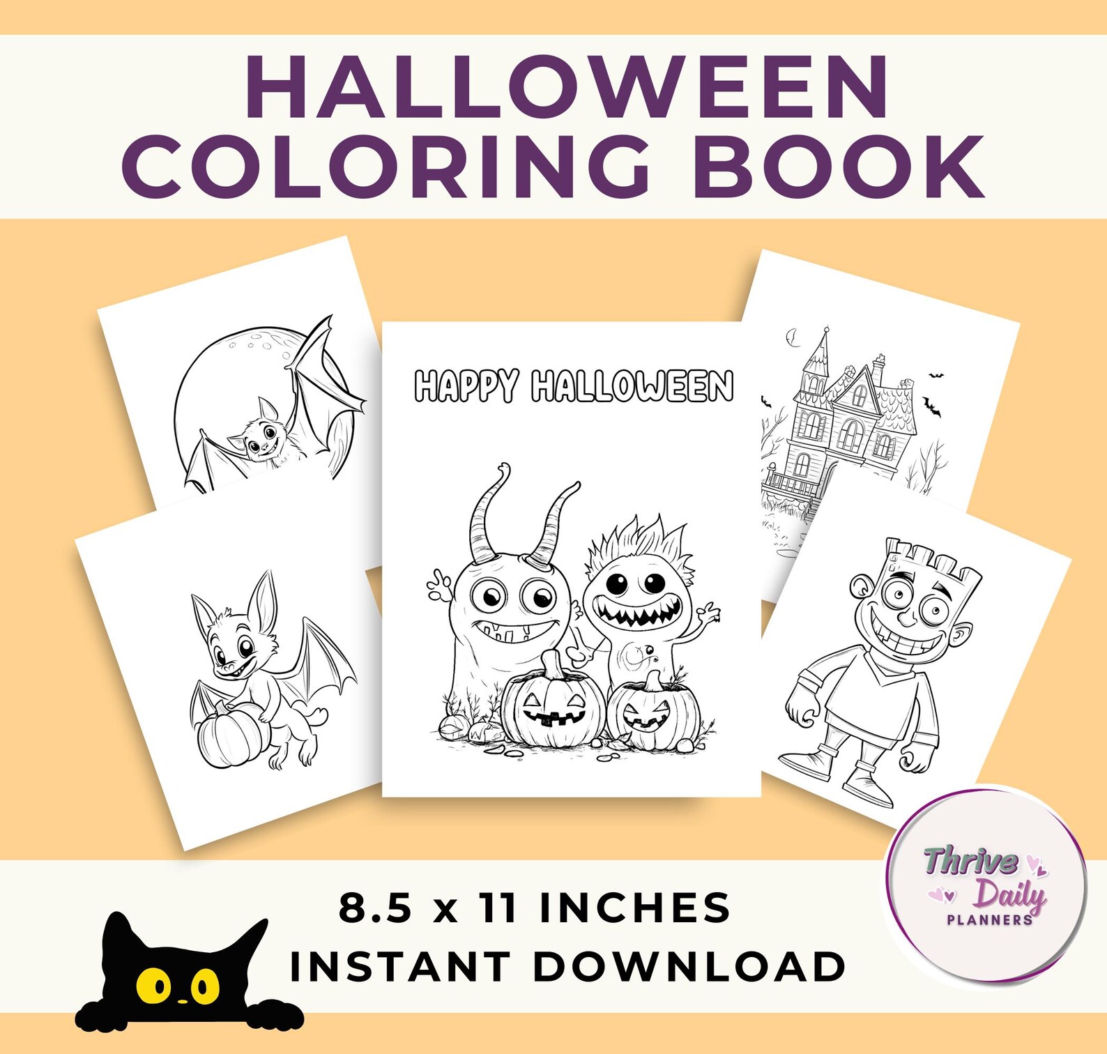 Printable Halloween Coloring Book, Pumpkin Coloring Pages, Fall ...