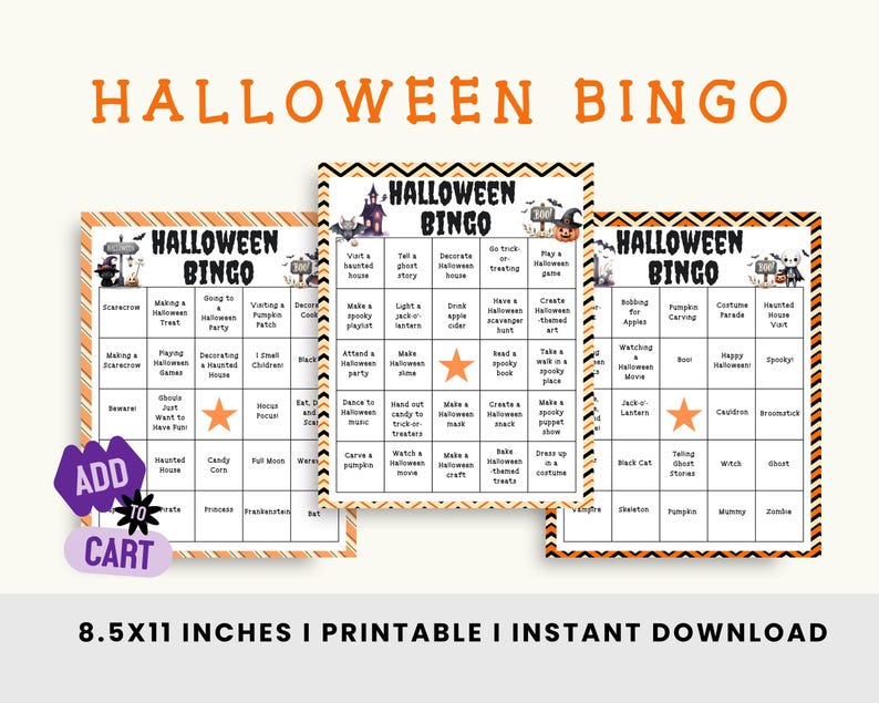 Halloween Bingo Cards, Printable Fun Halloween Game, Classroom Games ...