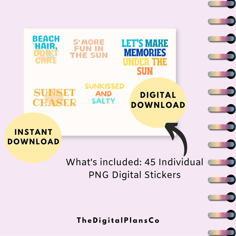 Digital Stickers Set I Summer Phrases I Summer Digital Stickers for ...