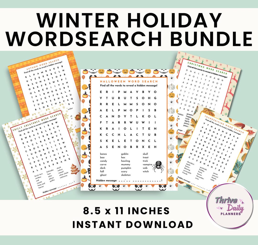 Printable Wordsearch Bundle, Halloween Wordsearch, Printable Game ...