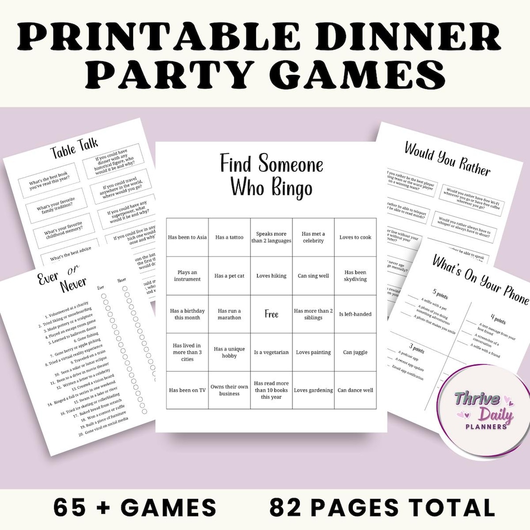 Printable Dinner Party Games Bundle, Minimalist Design, Fun Interactive ...