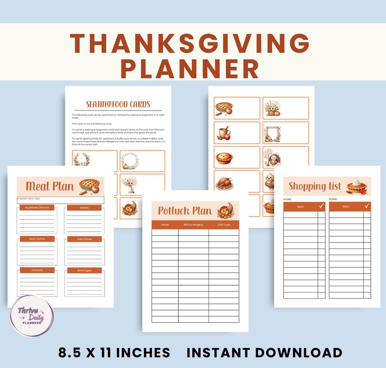 Printable Thanksgiving Planner, Meal Prep, Checklist, Budget ...