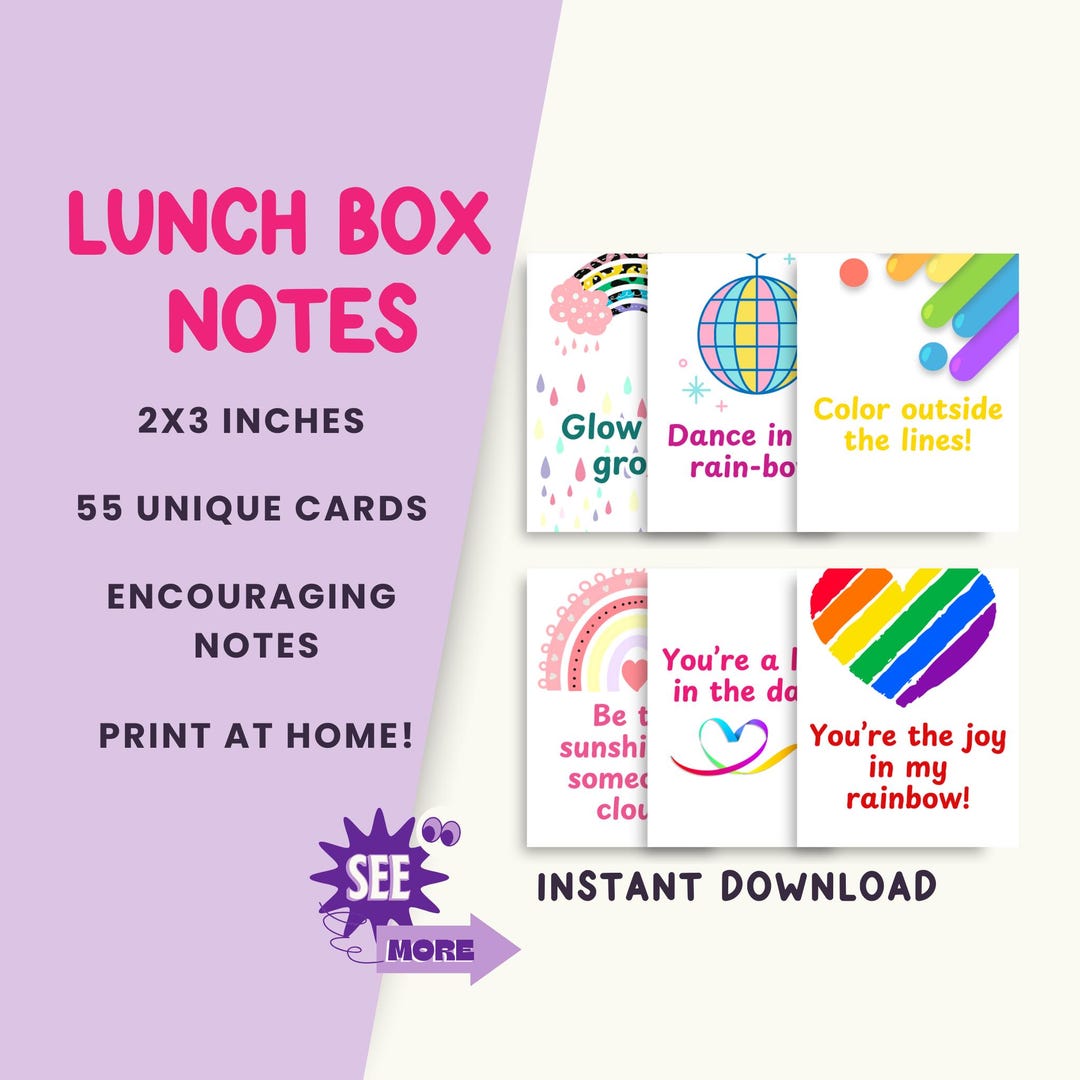 Lunch Box Notes for Kids - Positive Affirmations & Encouragement, Cute ...