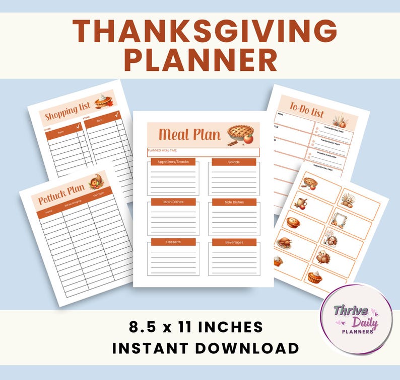 Printable Thanksgiving Planner, Meal Prep, Checklist, Budget ...