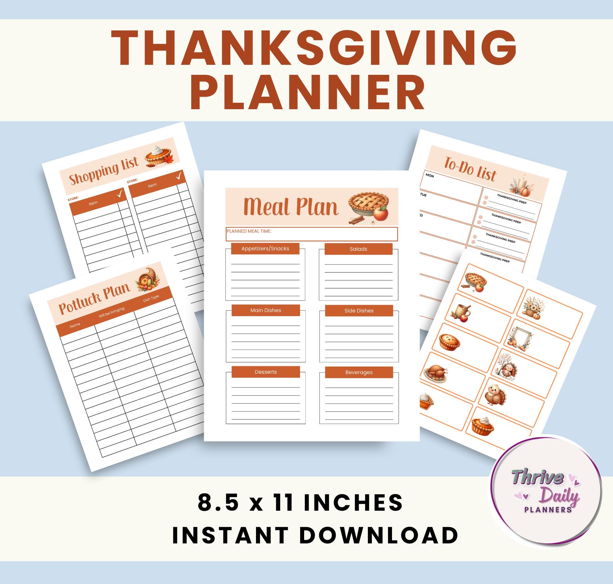 Printable Thanksgiving Planner, Meal Prep, Checklist, Budget ...