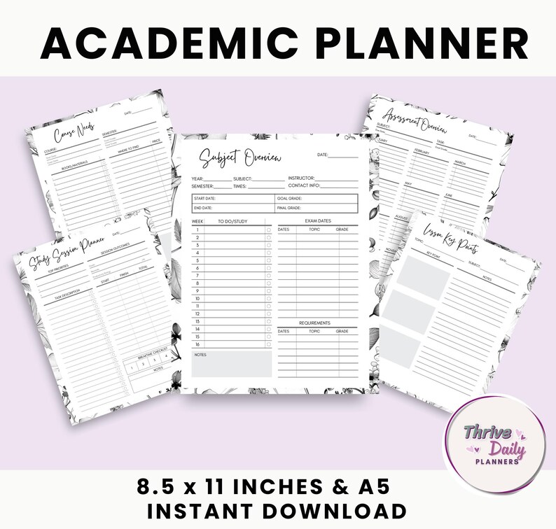 Printable Academic Planner 2025-2026, Student Study Organizer With ...