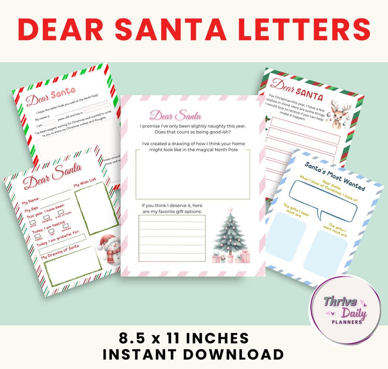 Dear Santa Letter Bundle, 10 Printable Christmas Wish List Templates ...