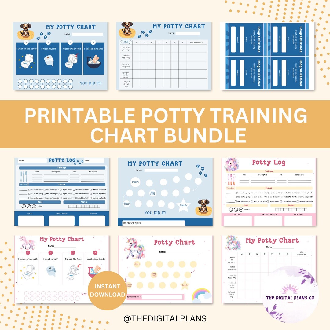Printable Potty Training Chart Bundle, Potty Training Charts for Boys ...