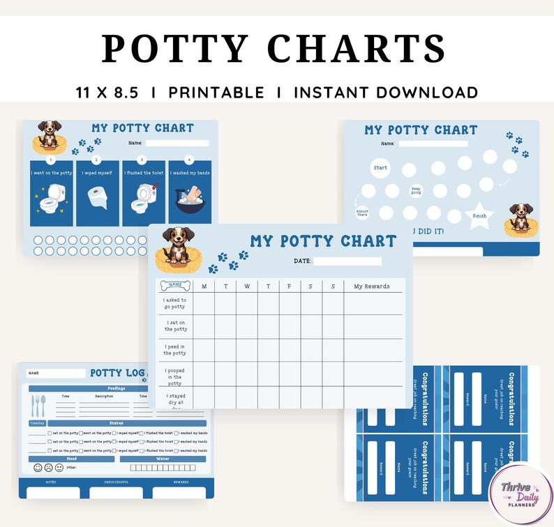 Potty Training Chart for Boys Printable, Sticker Reward Charts for ...