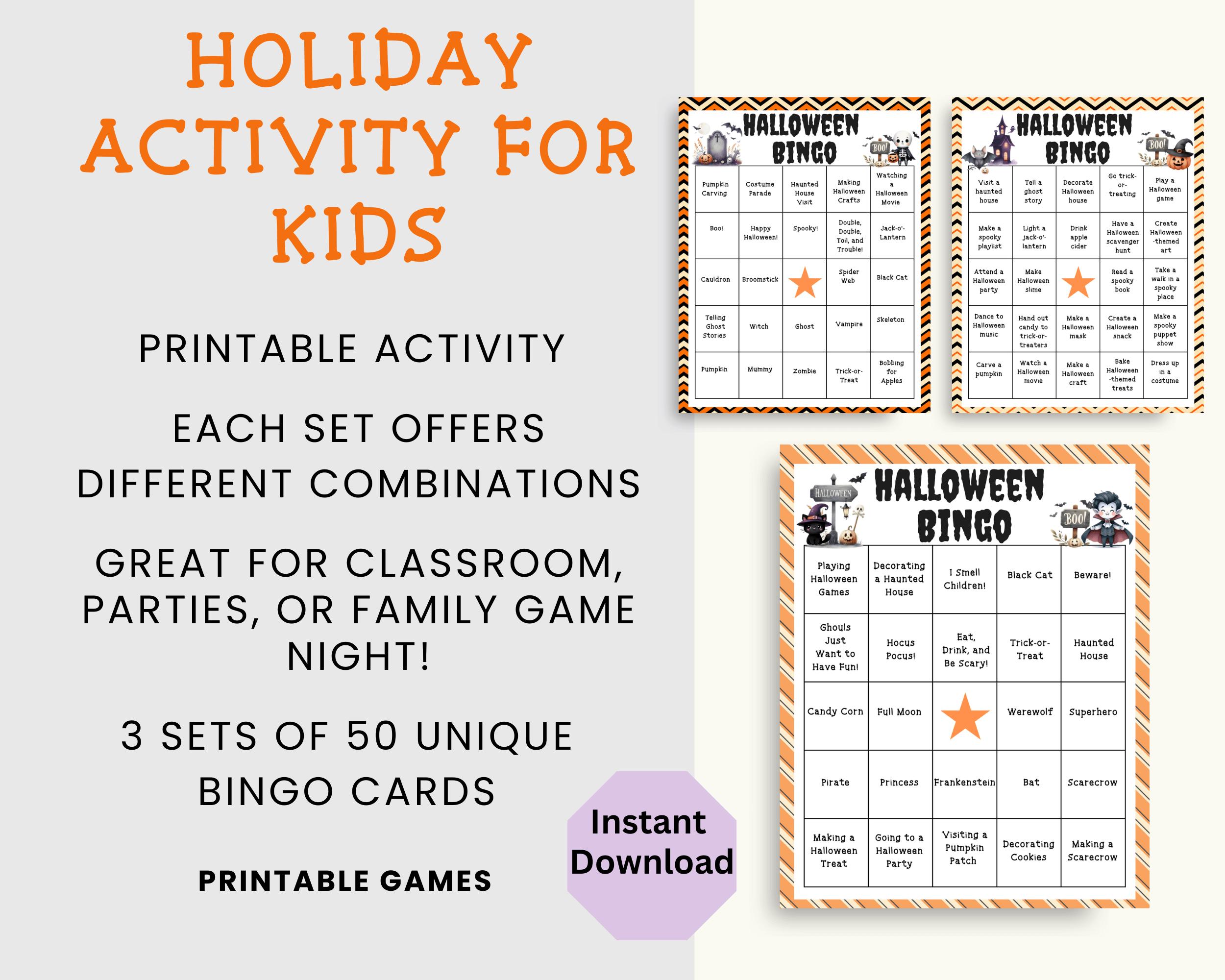 Halloween Bingo Cards, Printable Fun Halloween Game, Classroom Games ...