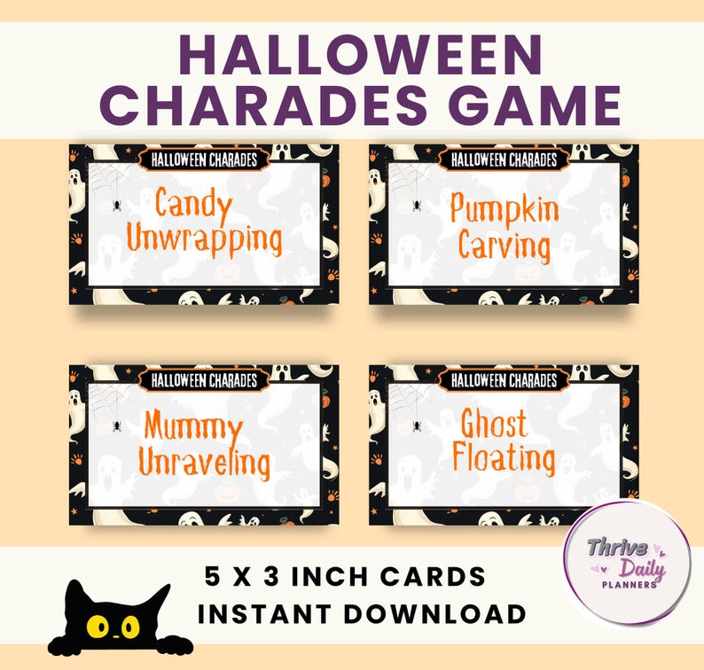 Halloween Charades Game Printable, Holiday Charades, Group Party Game ...