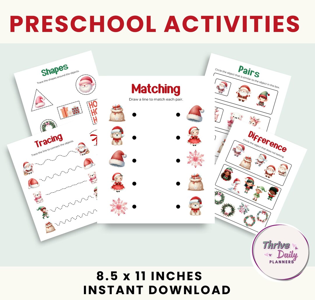 Christmas Preschool Activity Bundle, Printable Learning Games, Matching ...