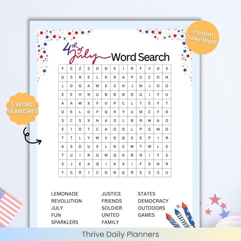 4th of July Word Search Printable, Independence Day Printable Games ...