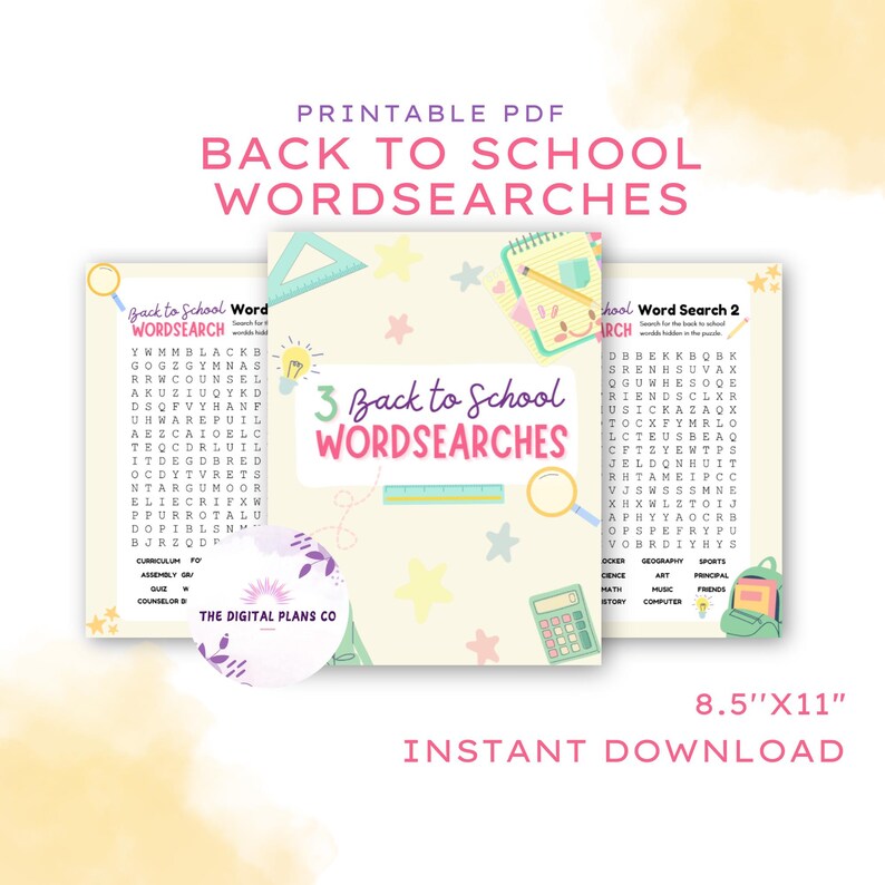 Back to School Wordsearch, Printable Kids Wordsearch Set, Educational ...